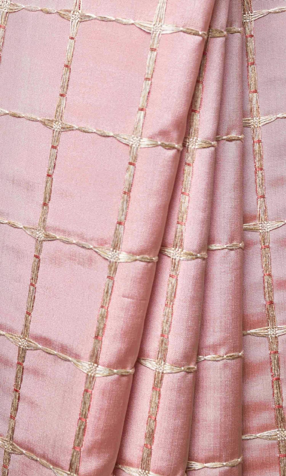 Shop Embroidered Check Roman Blinds Online I Coral Pink and Gold