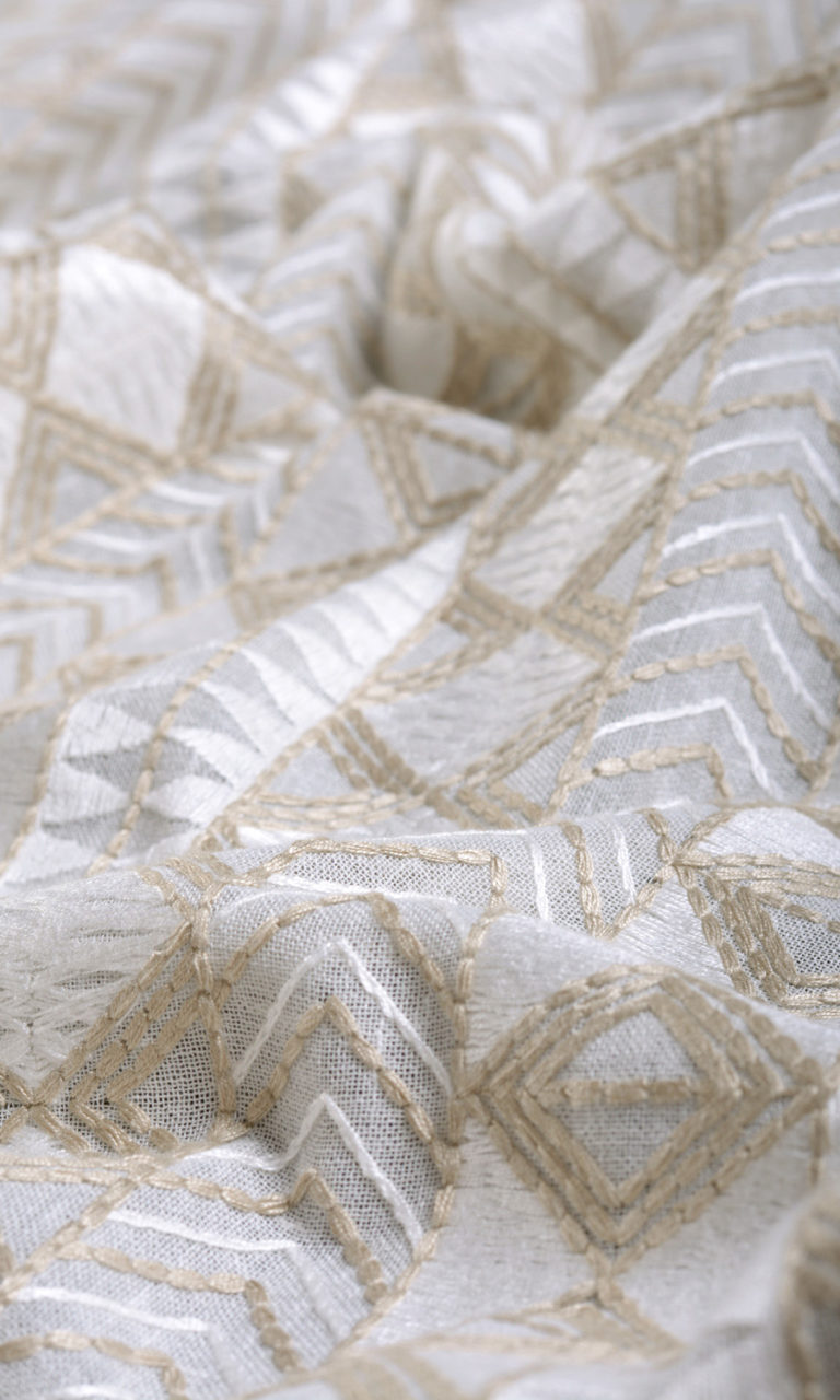 Geometric Patterned Fabric By The Yard I White/ Gray/ Beige