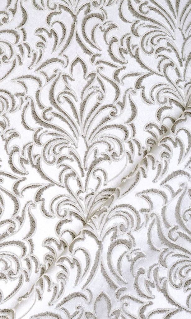 Floral Damask Patterned Fabric Sample/ Swatch I White/ Black