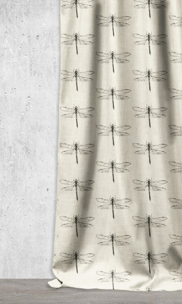 Dragonfly Print Curtains Online I Black/ Milky White I Spiffy Spools