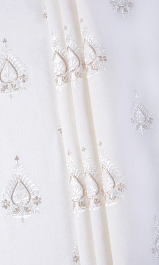 White Embroidery Curtains Online I Pure White/ Pale Gray I Spiffy Spools