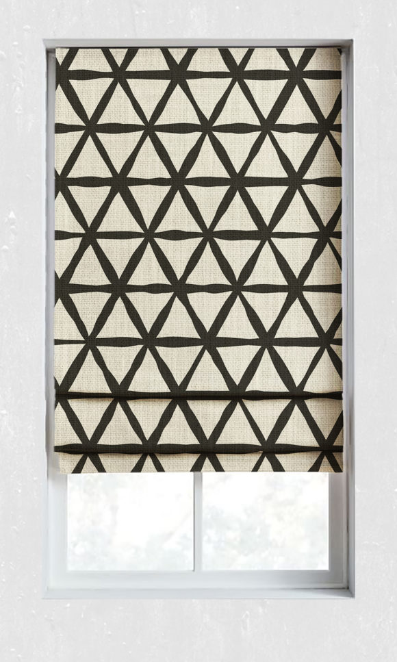 Buy Geometrical Pattern Roman Shades Online I Black/ Ivory I Spiffy Spools