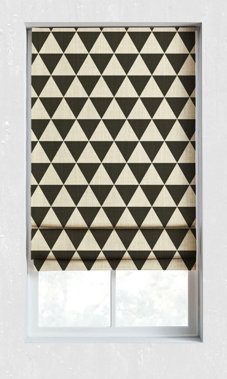 'Zwart' Geometrical Printed Roman Shades (Black/ Ivory)
