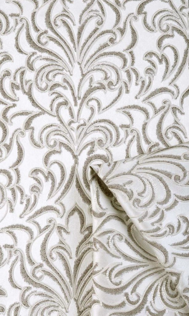 Floral Damask Patterned Fabric Sample/ Swatch I White/ Black