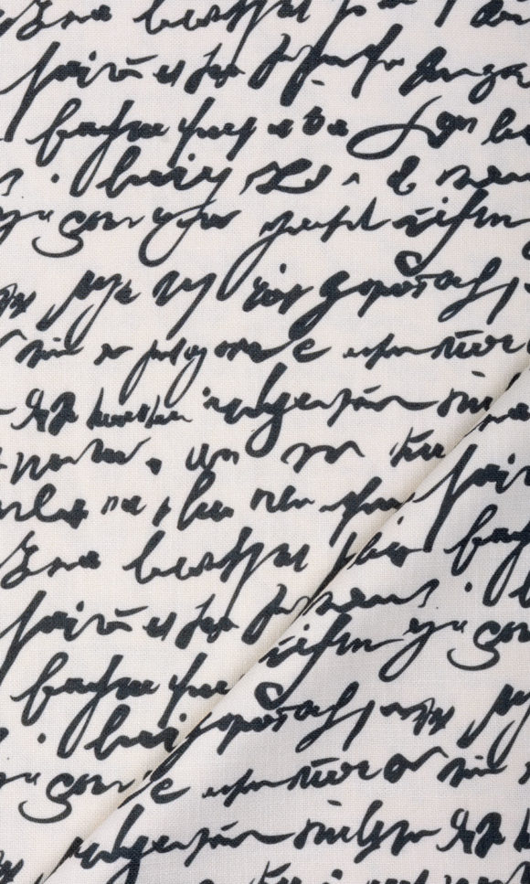 Script Print Curtains Online I Paper White/ Ink Black I Spiffy Spools