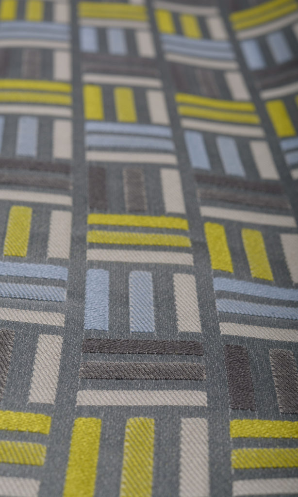 Geometric Patterned Jacquard Panels Online I Grey/ Yellow I Spiffy Spools