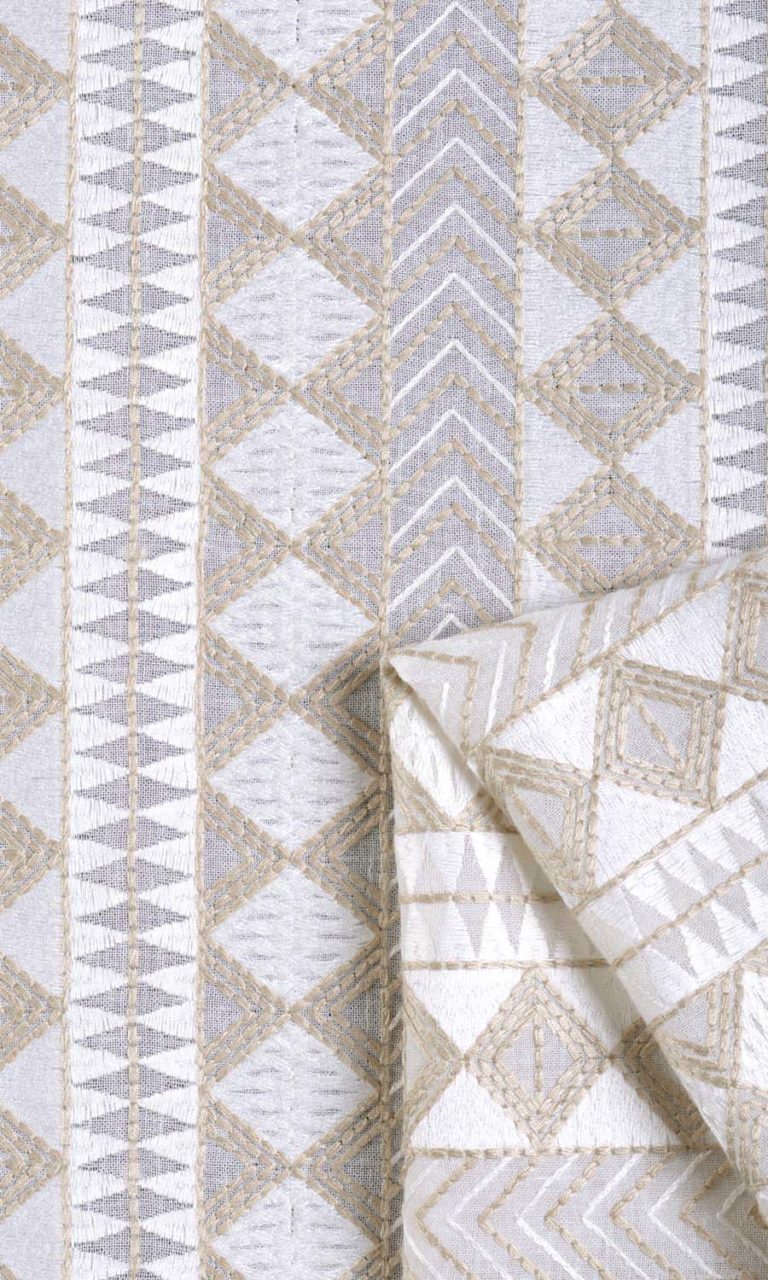 Geometric Patterned Fabric By The Yard I White/ Gray/ Beige