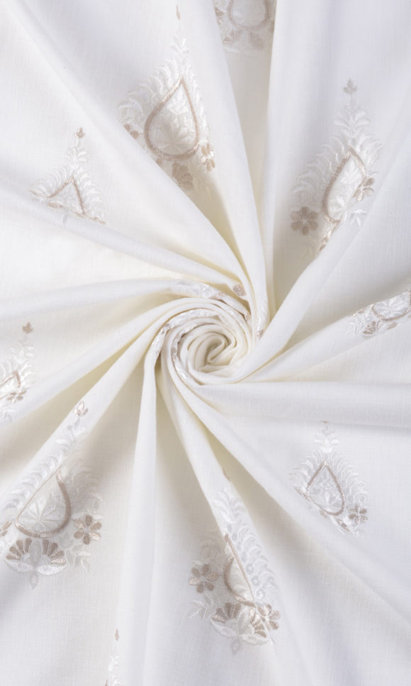 White Embroidery Curtains Online I Pure White/ Pale Gray I Spiffy Spools