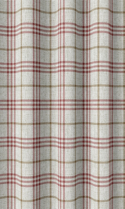 Modern Check Curtains Online I Linen White/ Red I Spiffy Spools