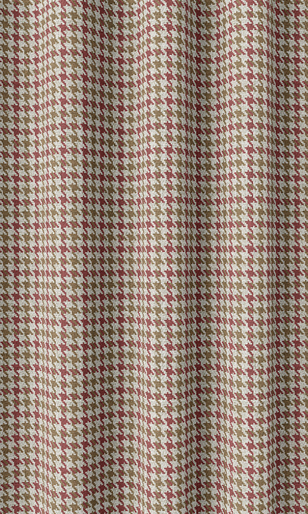 'Resounding Rose' Houndstooth Patterned Curtains (Red & Brown)