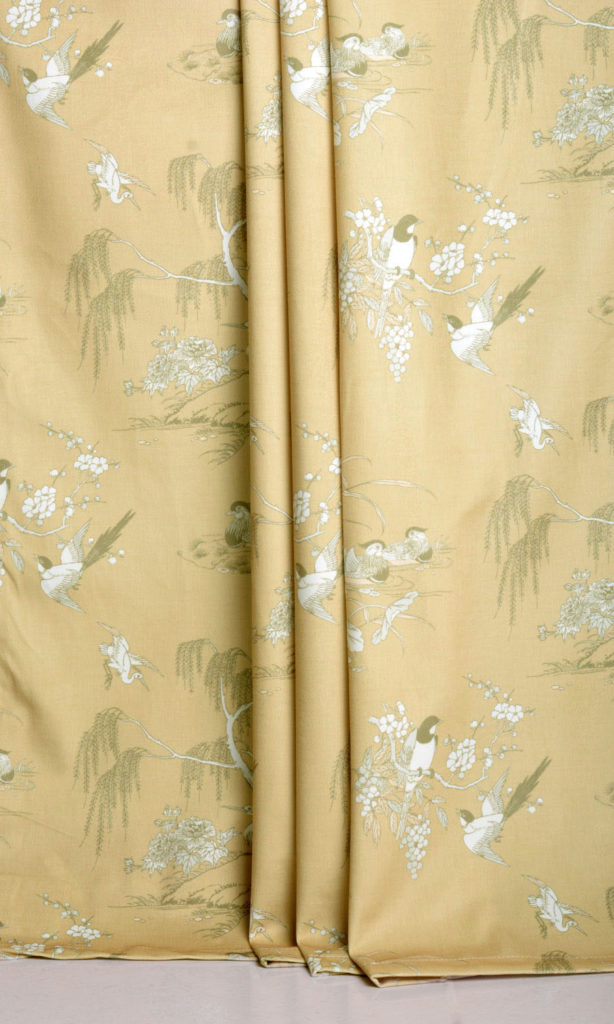 Chinoiserie Toile Velvet Print Drapes Online I Pale Yellow I Spiffy Spools
