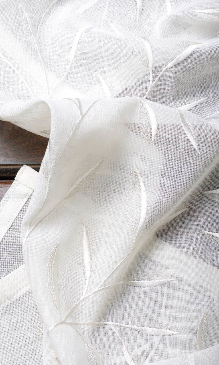 'Cotton Wool' Sheer Floral Embroidery Fabric Sample (White/ Cream)