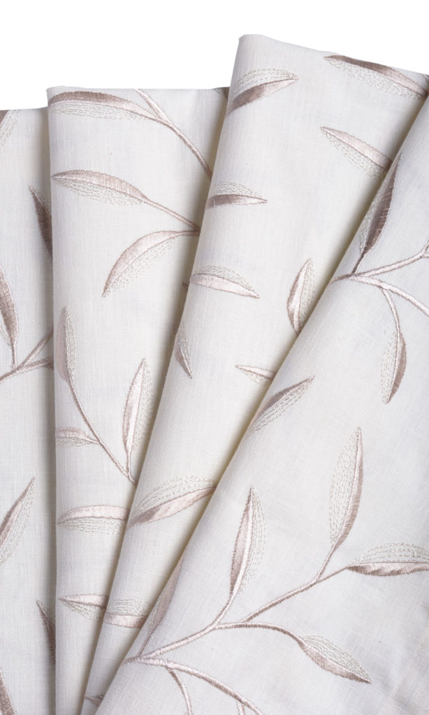 'Pearly Shell' Poly-Linen Floral Embroidery Shades (White/ Cream)
