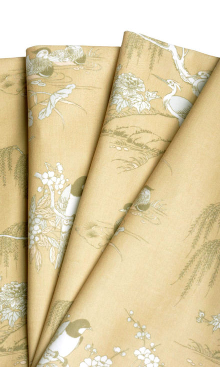 'Naples Yellow' Chinoiserie Toile Print Fabric Sample (Pale Yellow)