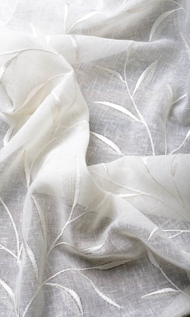 'Cotton Wool' Sheer Floral Embroidery Fabric Sample (White/ Cream)