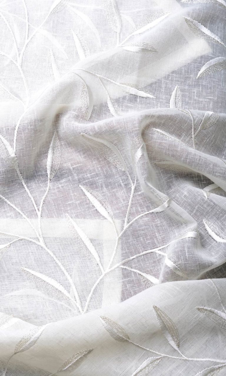 'Cotton Wool' Sheer Floral Embroidery Fabric Sample (White/ Cream)
