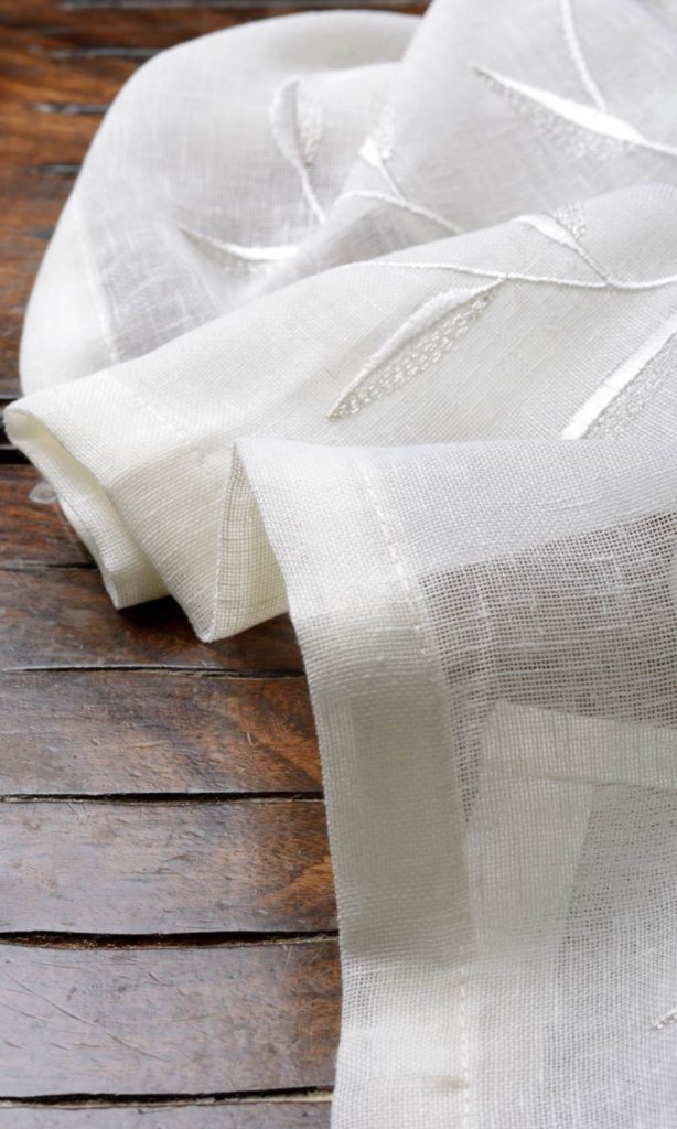 'Cotton Wool' Sheer Floral Embroidery Fabric Sample (White/ Cream)