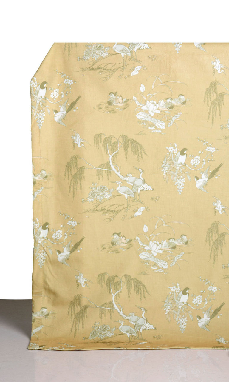 Chinoiserie Toile Velvet Print Drapes Online I Pale Yellow I Spiffy Spools