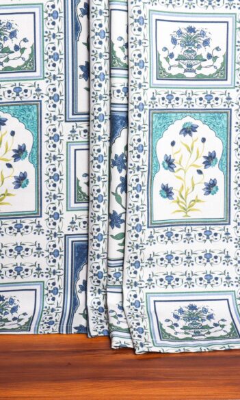 ‘Churu’ Floral Cotton Window Shades (Blue/ Green) – Spiffy Spools