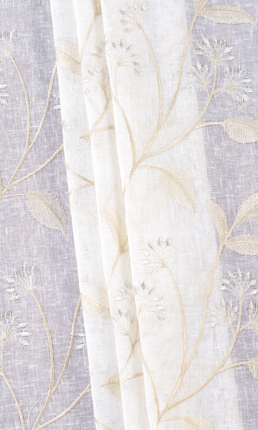 Sheer Floral Embroidered Fabric By The Yard I White/ Beige