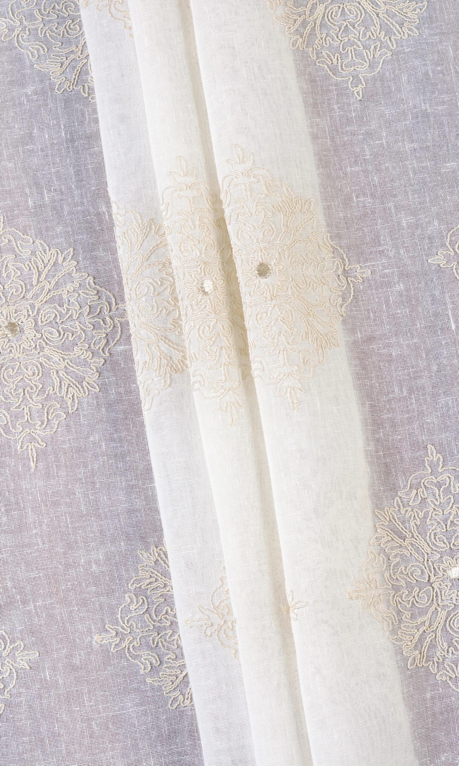 Sheer Floral Embroidered Fabric By The Yard I White/ Cream