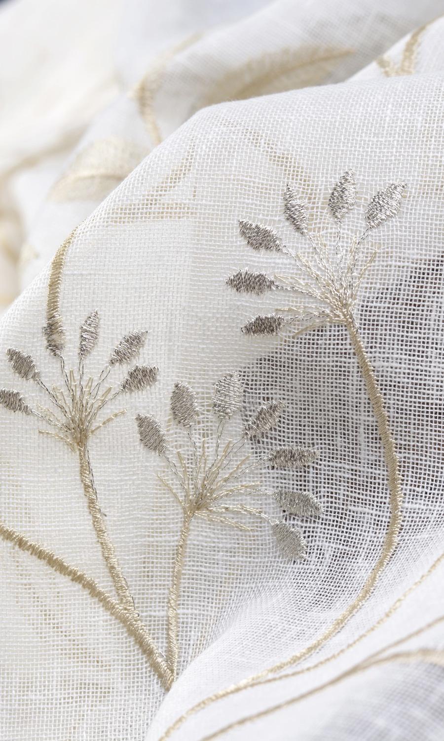 'Arabian Sand' Sheer Floral Embroidered Window Shades (White/ Beige)
