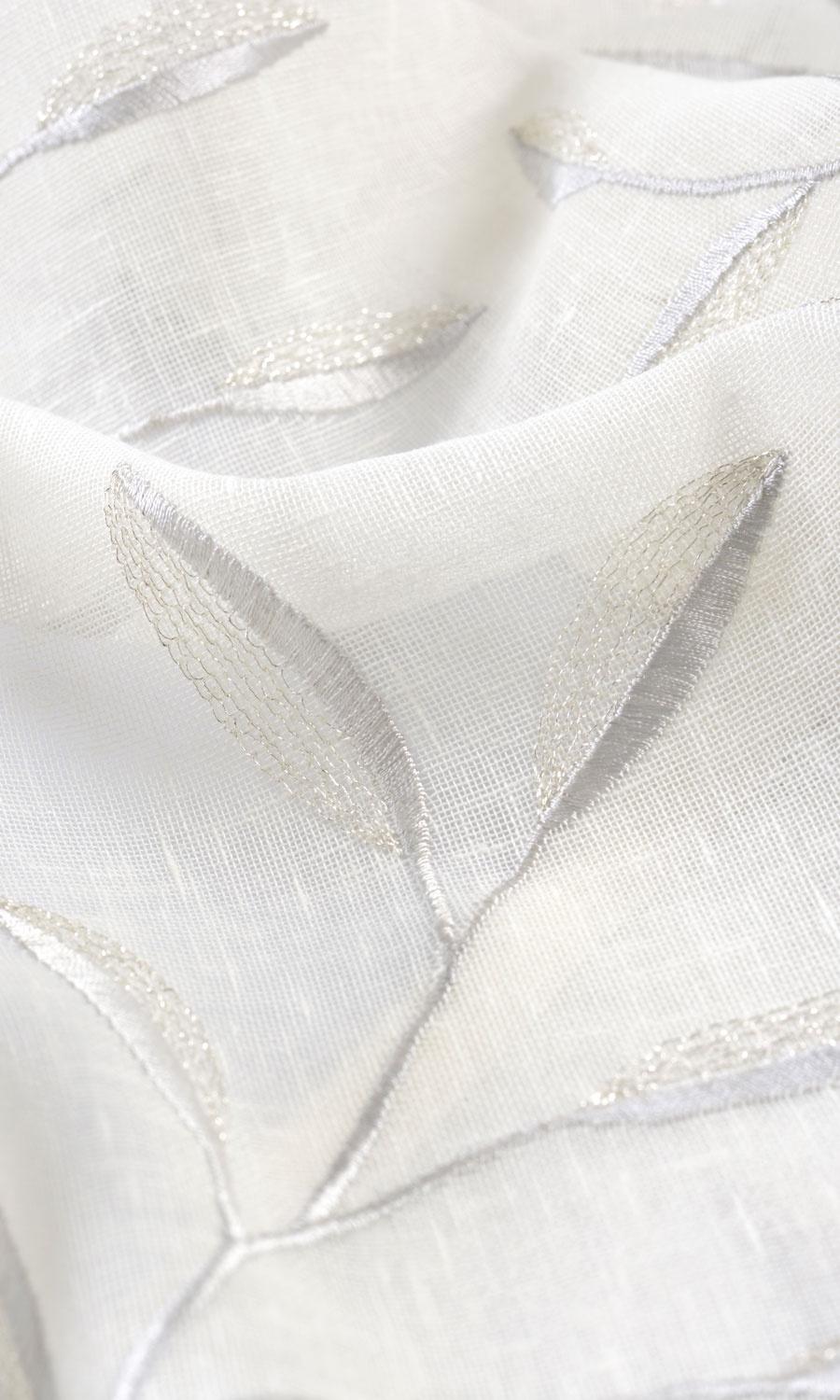 'Blossom Tint' Sheer Floral Embroidered Fabric Sample (White/ Gray)