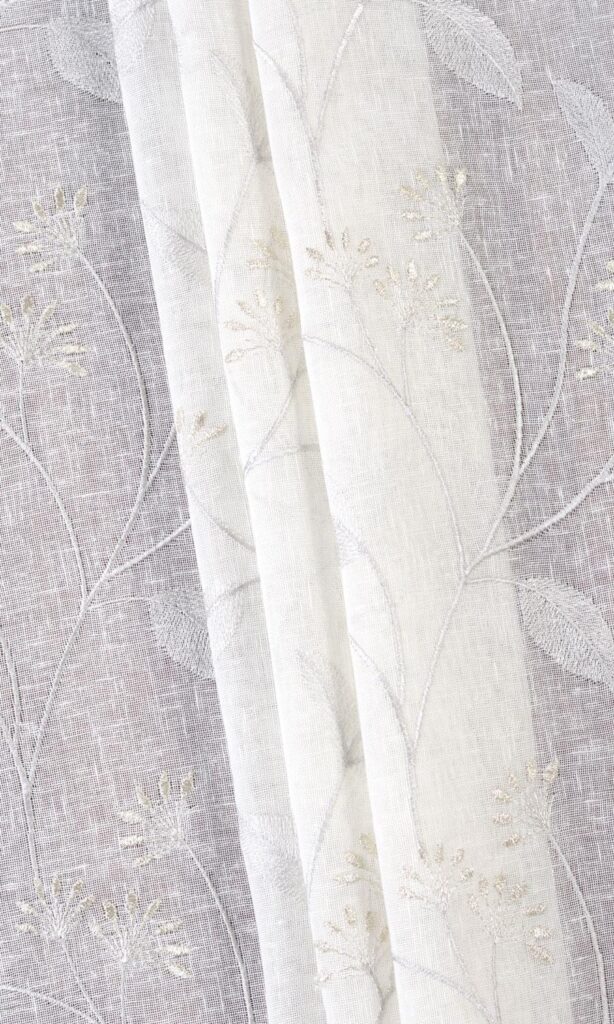 Floral Embroidered Sheer Fabric By The Metre I Grey/ White