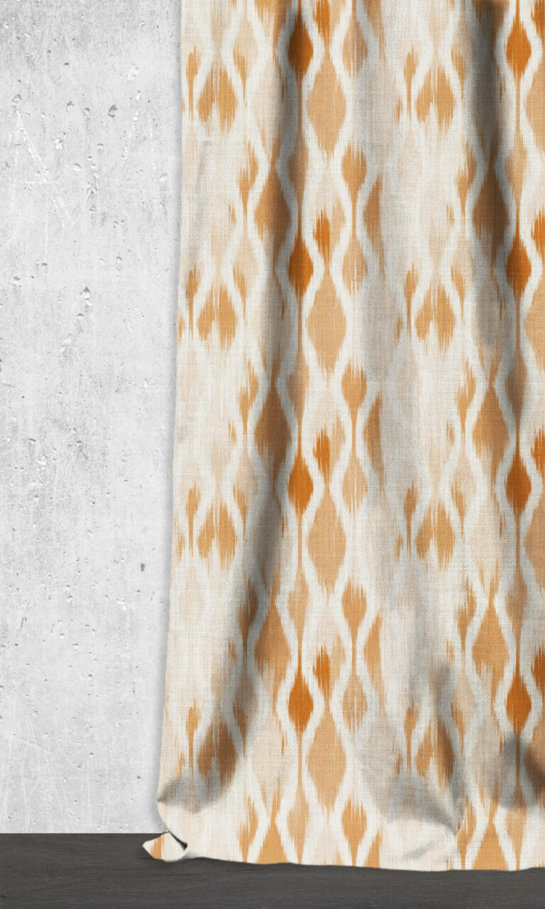 Abstract Patterned Fabric Sample/ Swatch I White/ Orange
