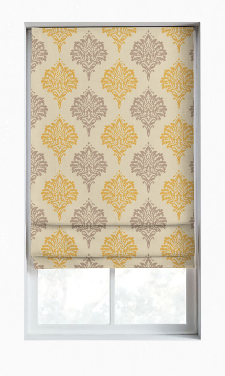 Damask Patterned Dimout Drapes Online I Yellow/ Grey I Spiffy Spools